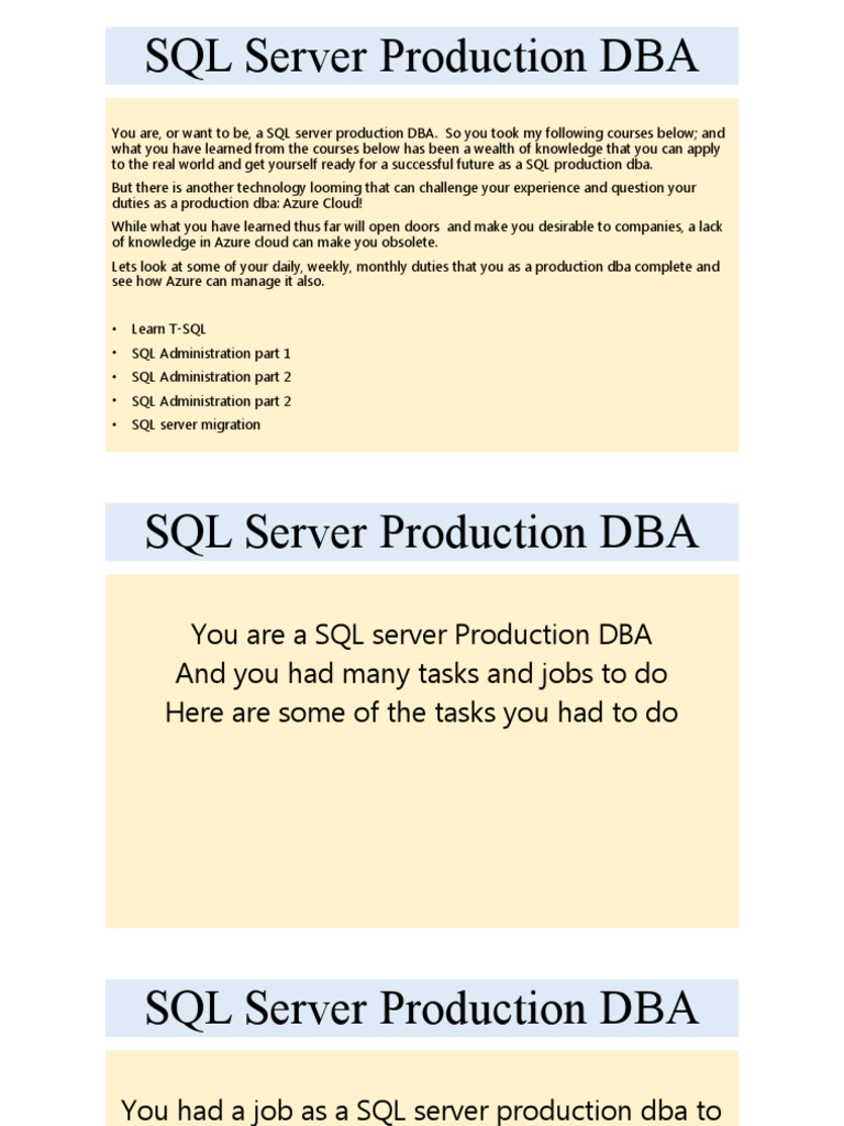 SQL Server Production DBA | PDF | Microsoft Azure | Microsoft Sql Server