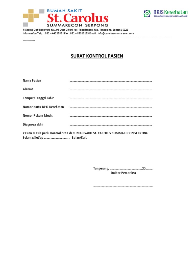 Surat Kontrol Pasien | PDF