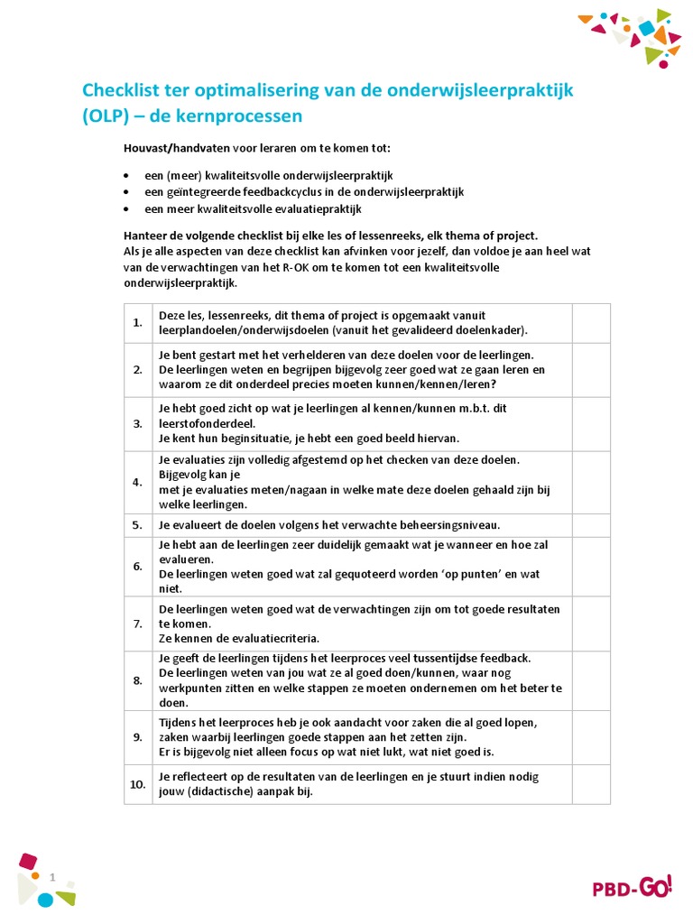 Checklist OLP - Houvast Voor Leraren | PDF