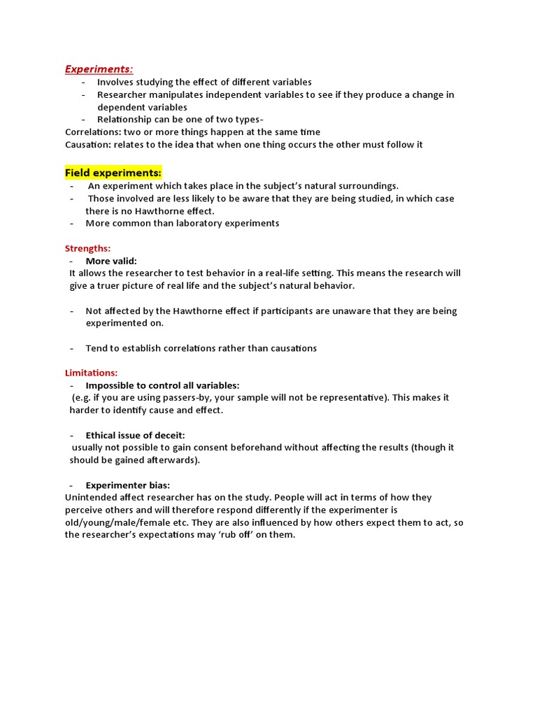 Experiments (Lab and Field) | PDF | Experiment | Dependent And Independent Variables