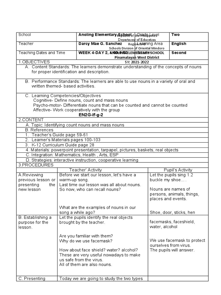 English Cot 1 Final | Download Free PDF | Noun | Teachers