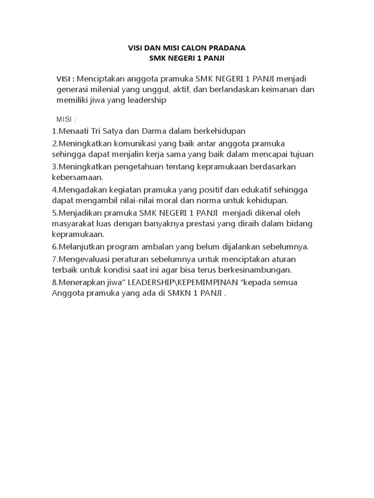 VISI DAN MISI PRAMUKA | PDF