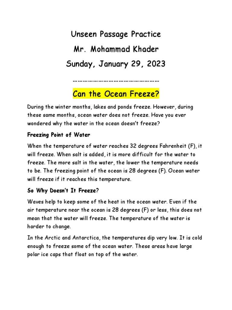 Why Ocean Water Doesn't Freeze | PDF | Water | Oceans