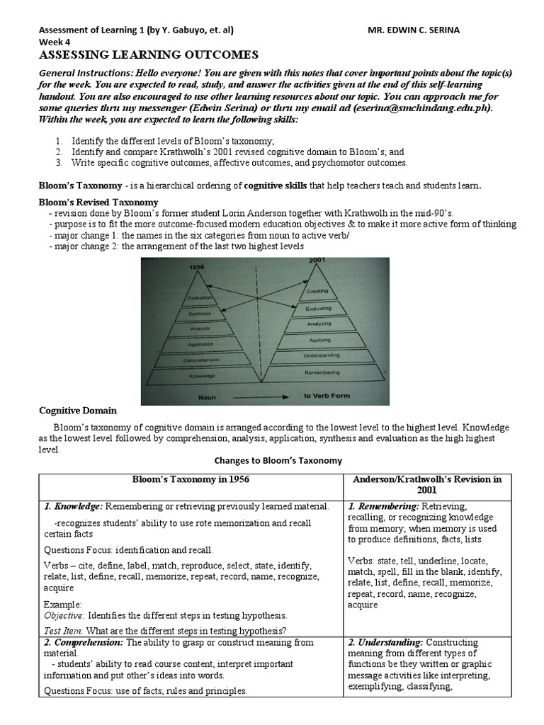 Assessing Learning Outcomes with Bloom's Taxonomy | PDF | Learning ...