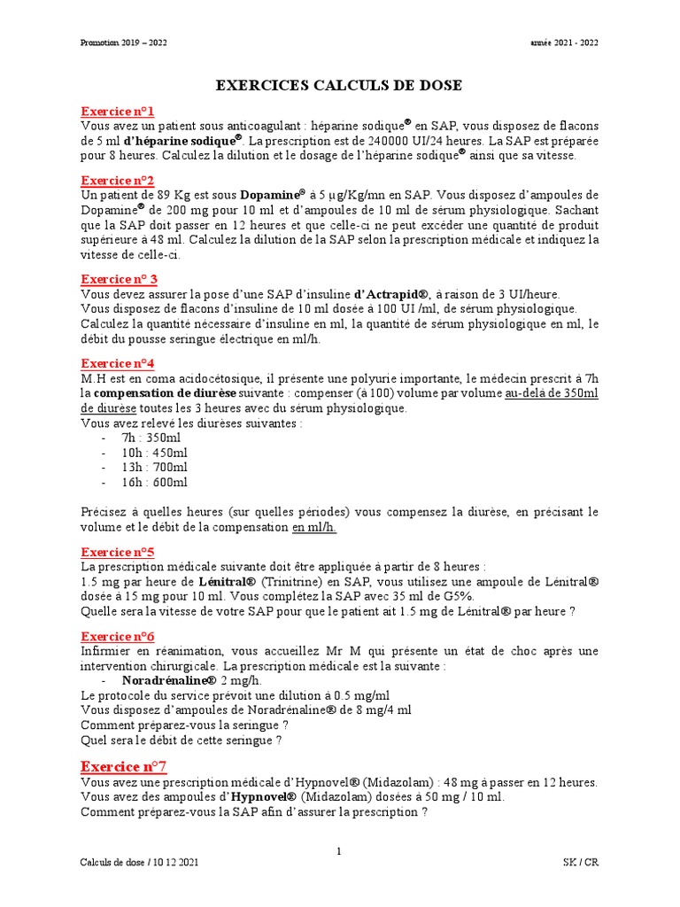 Calculs de Dose Dentrainement À Lévaluation 2.11 | PDF | Médecine clinique | Spécialités médicales