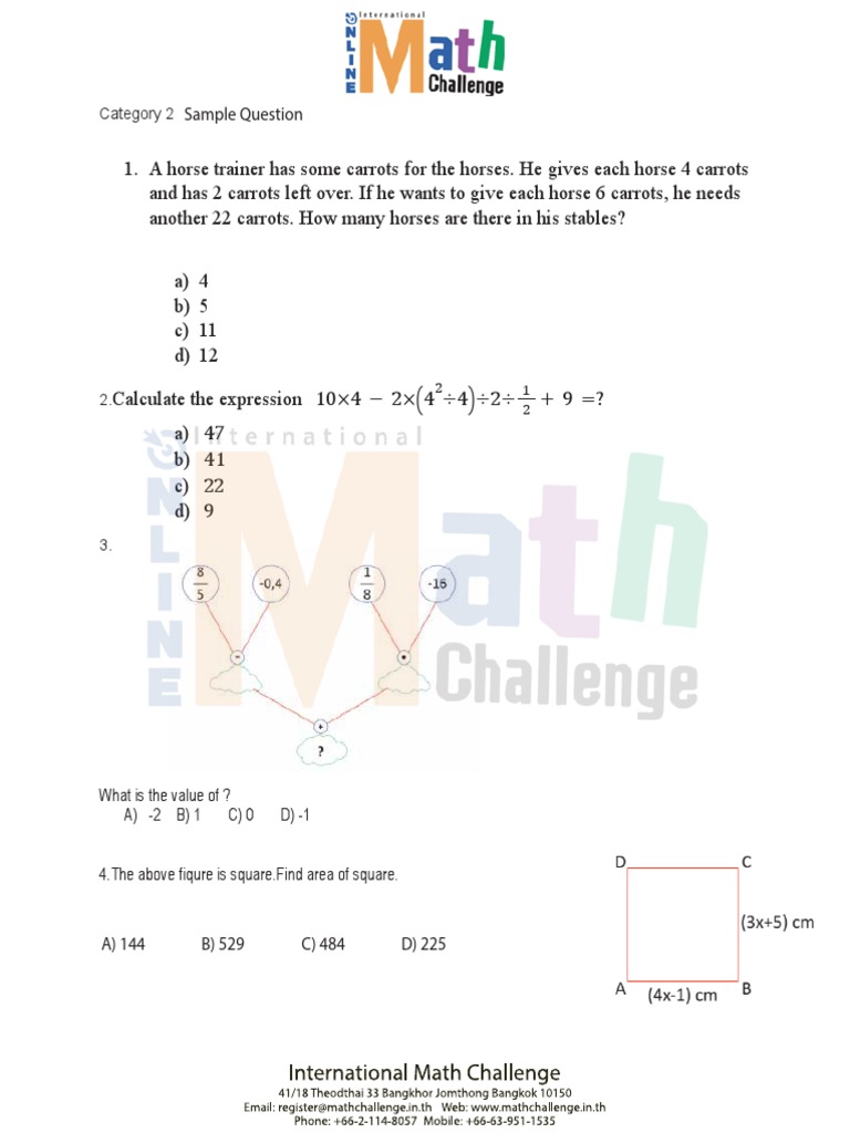 Math Challenge Sample Questions | PDF