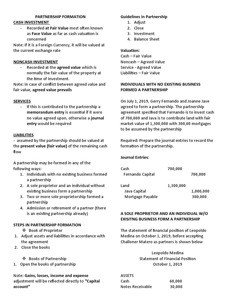 Partnership Formation | PDF | Balance Sheet | Investing