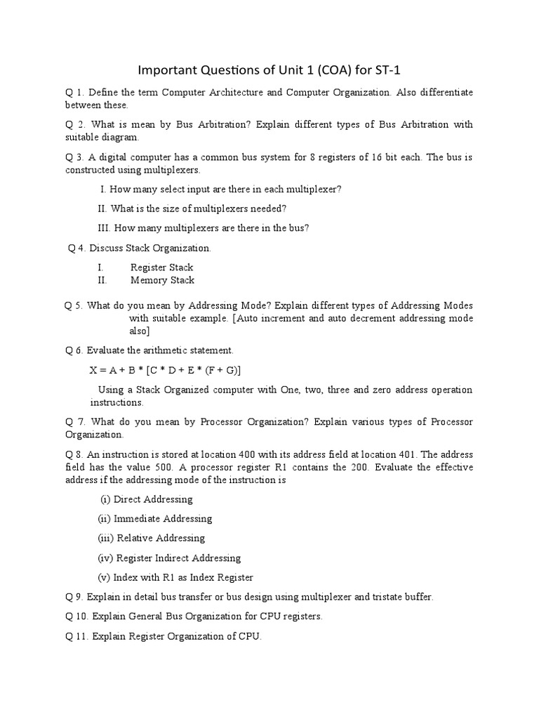 Important Questions - COA | PDF