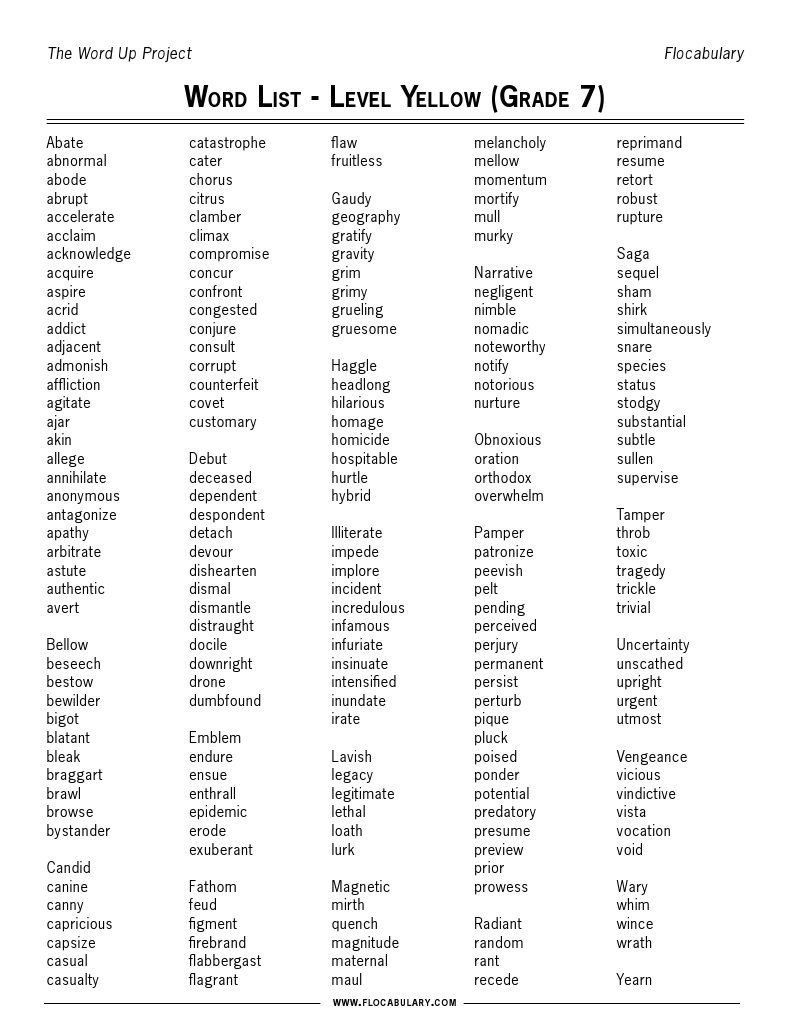 Word Up Yellow Word List7th | PDF