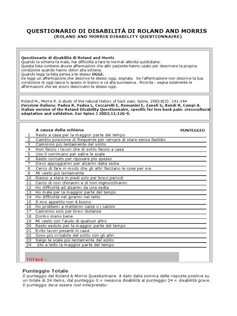 Questionario Roland Morris | PDF