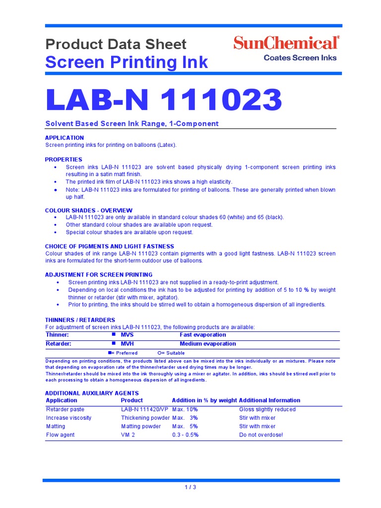 PDS SD Lab N 111023 | PDF | Ink | Materials