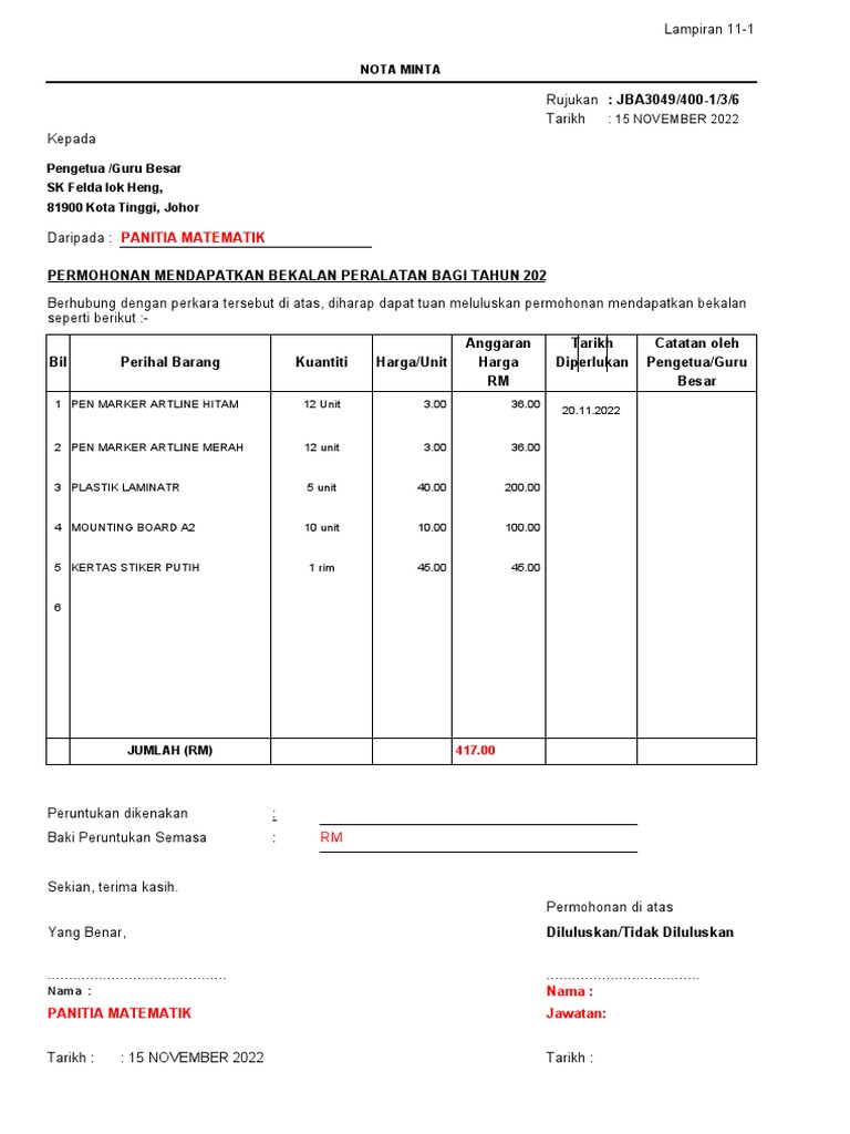 Nota Minta 2022 MATEMATIK | PDF