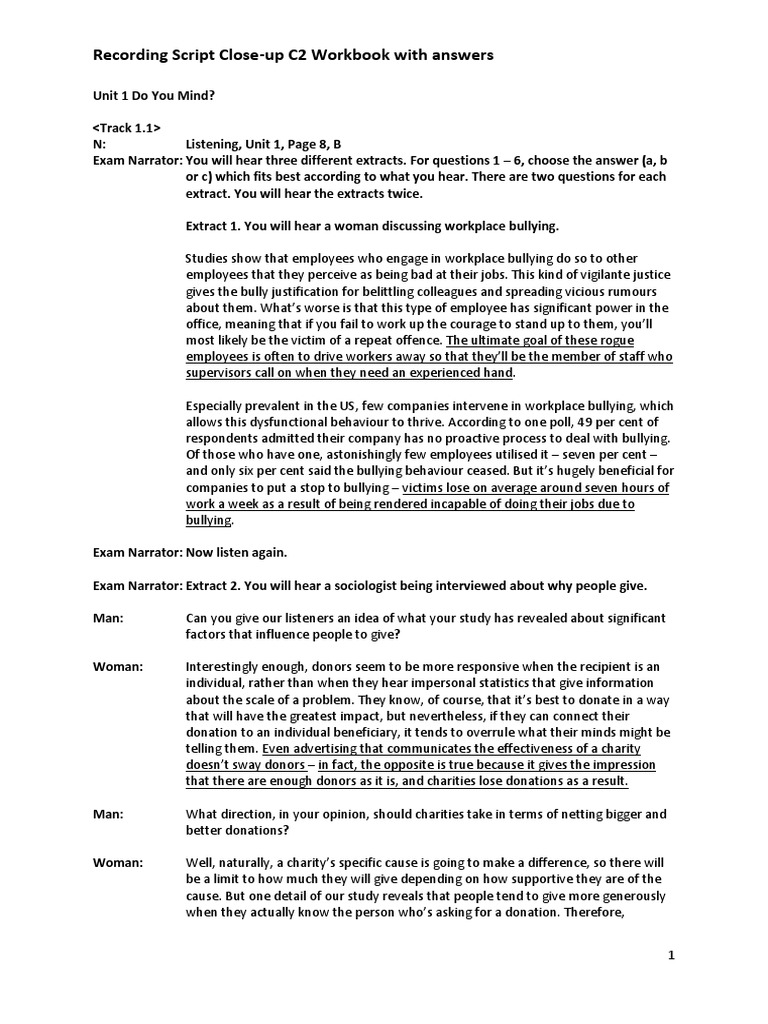 Recording Script Close-Up C2 Workbook With Answers | PDF | Career ...
