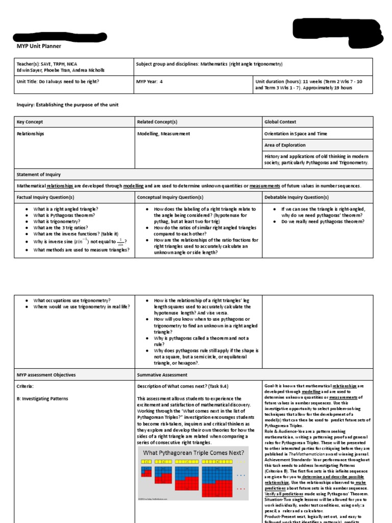 Trigonometry Unit Planner for MYP 4 | PDF | Triangle | Trigonometry