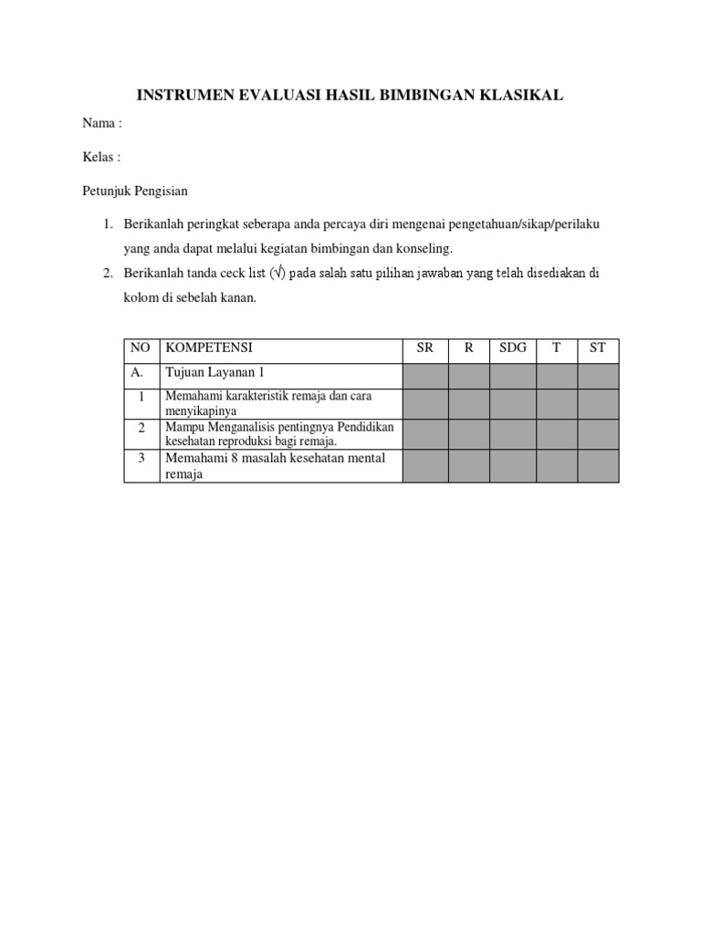 Instrumen Evaluasi Hasil Bimbingan Klasikal | PDF