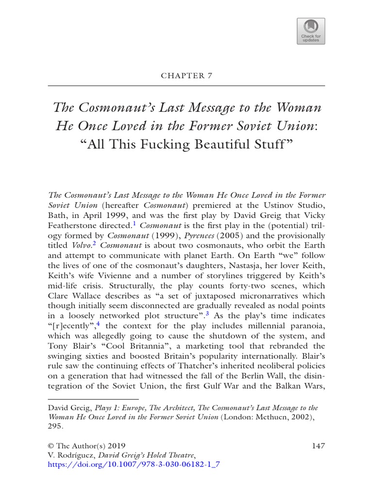 The Cosmonaut's Last Message To The Woman Once He Loved in The Former ...