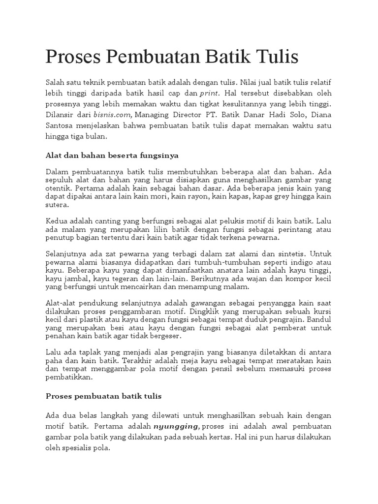 Proses Pembuatan Batik Tulis Lengkap | PDF