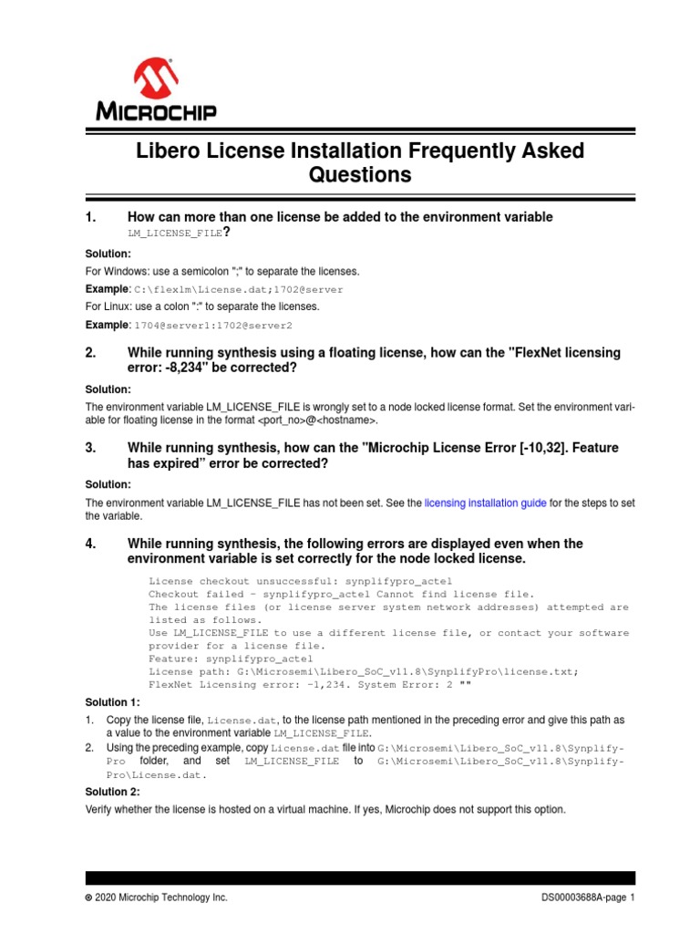 Microsemi Libero License Installation Frequently Asked Questions 101520 ...