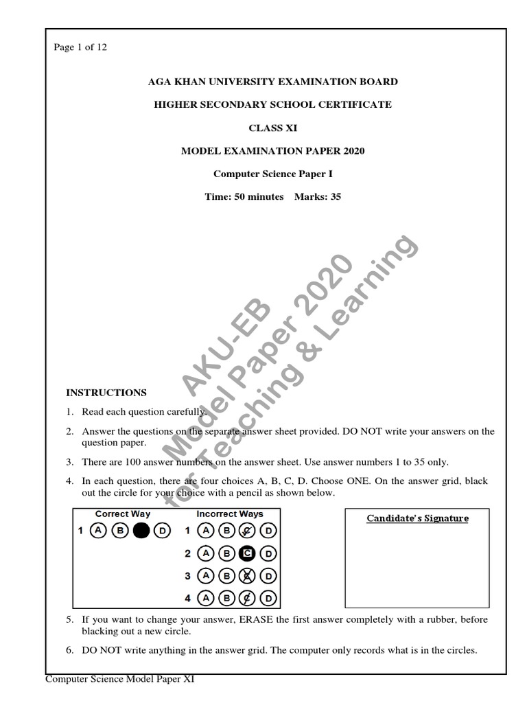 Class 11 Computer Science Model Paper | PDF | Random Access Memory ...