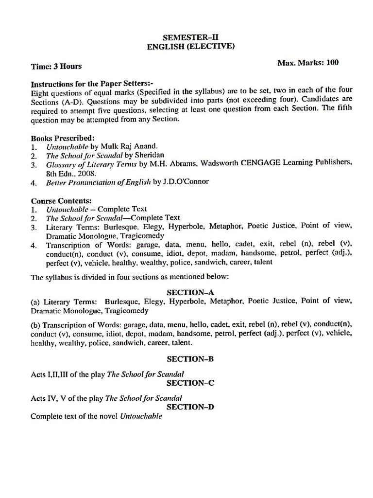 Elective English Syllabus | PDF