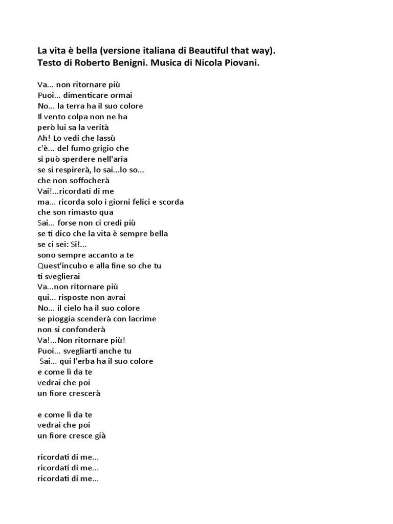La Vita È Bella TESTO ITA | PDF
