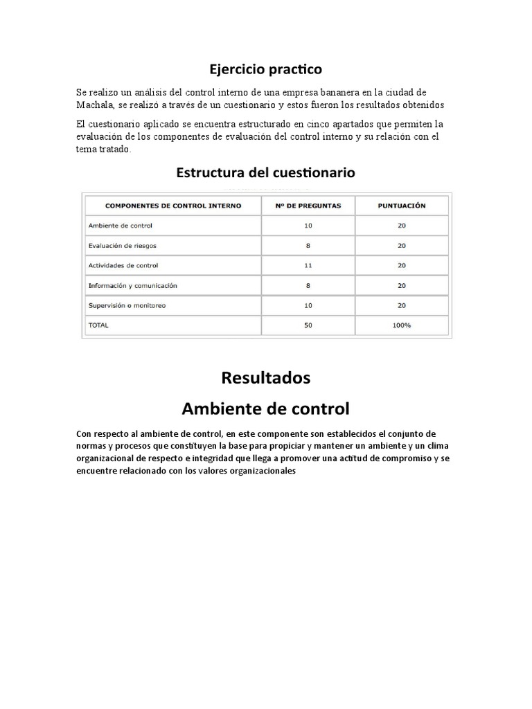 Ejercicio Practico Control Interno, Objetivos | PDF | Evaluación