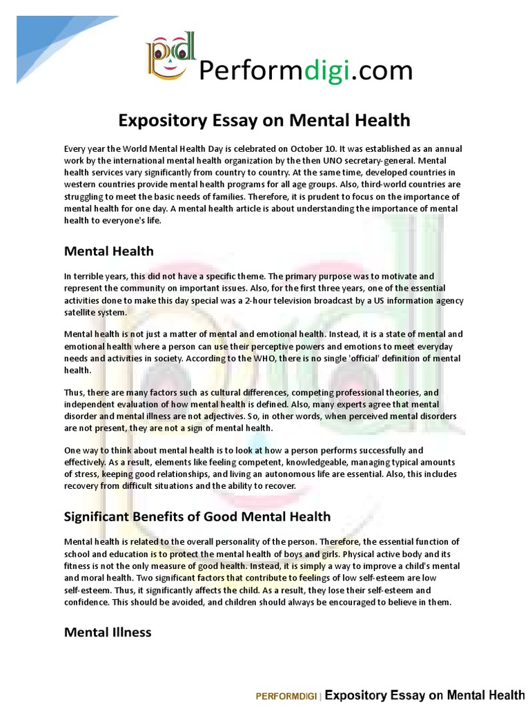Expository Essay On Mental Health PDF | PDF | Mental Health | Mental ...