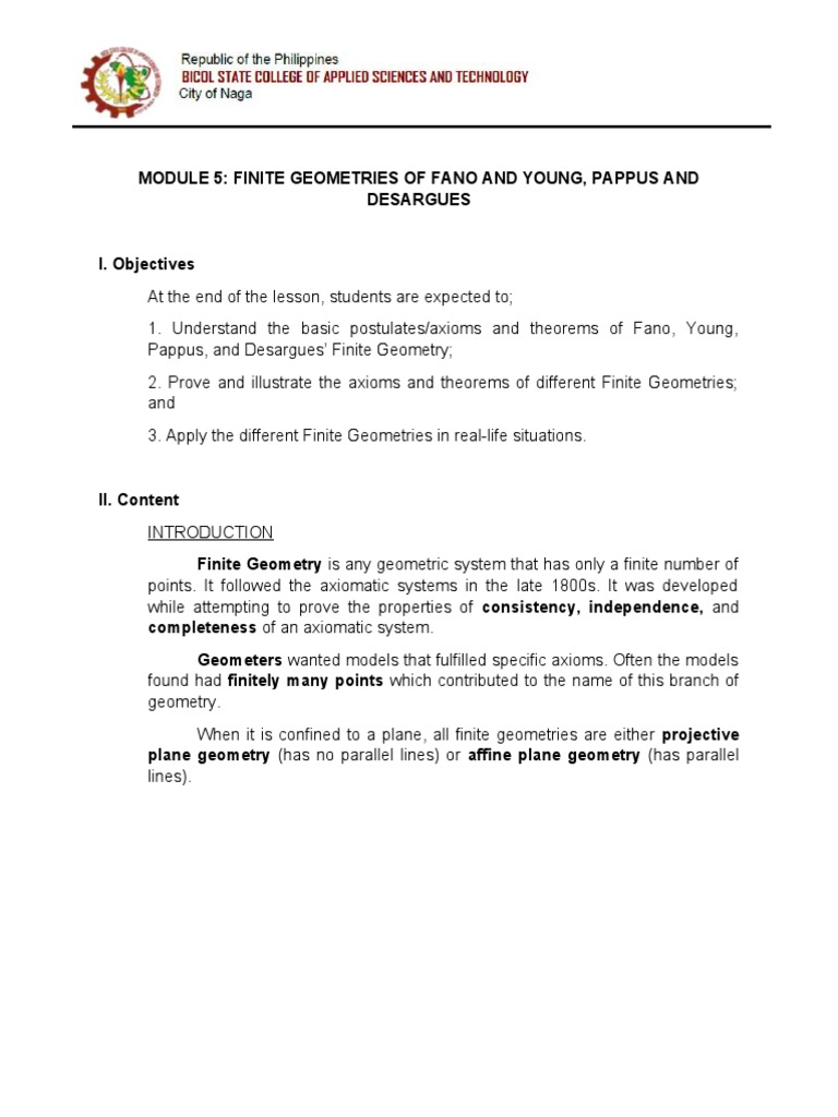 SDLM Module 5 Finite Geometries of Fano and Young Pappus and Desargues ...