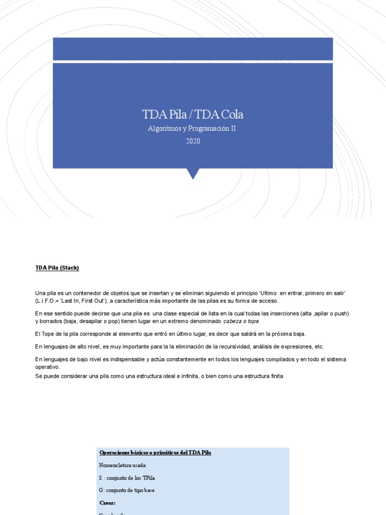Introducción al TDA Pila en Programación | PDF | Programación de ...