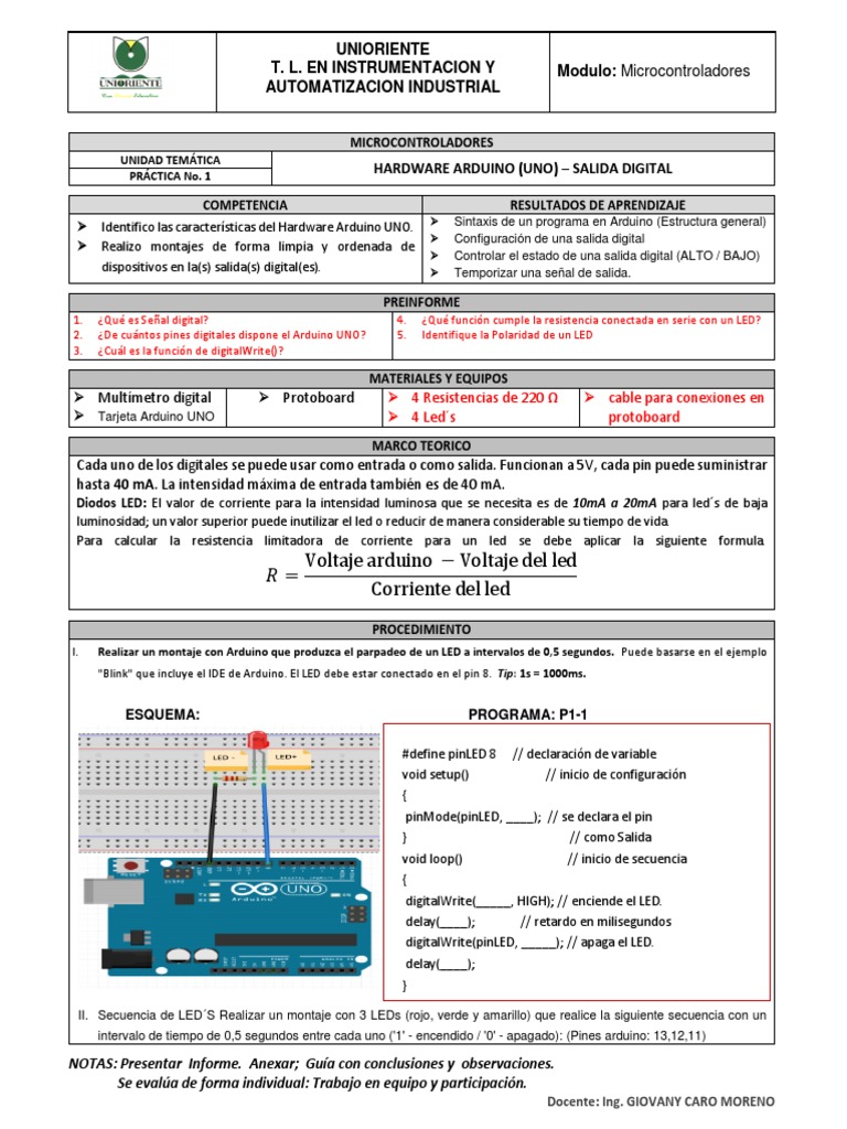 tarea micro 1 | PDF | Arduino | Diodo emisor de luz
