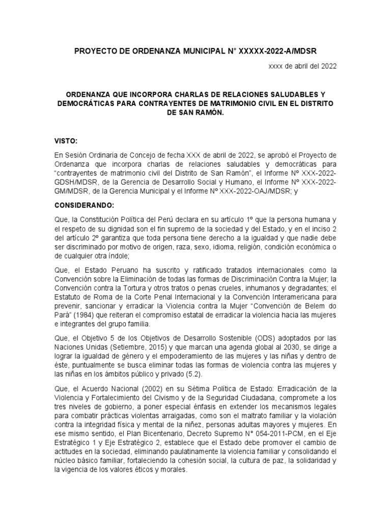 Proyecto de Ordenanza Municipal N | PDF