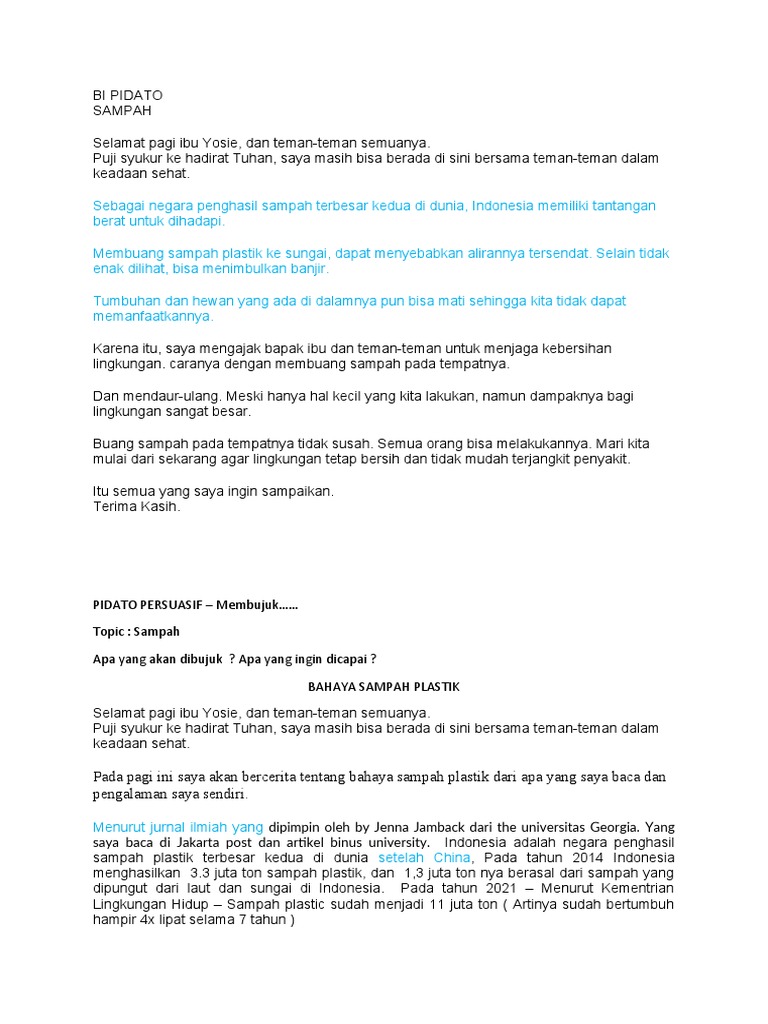 Pidato Persuasif - Sampah Plastik | PDF