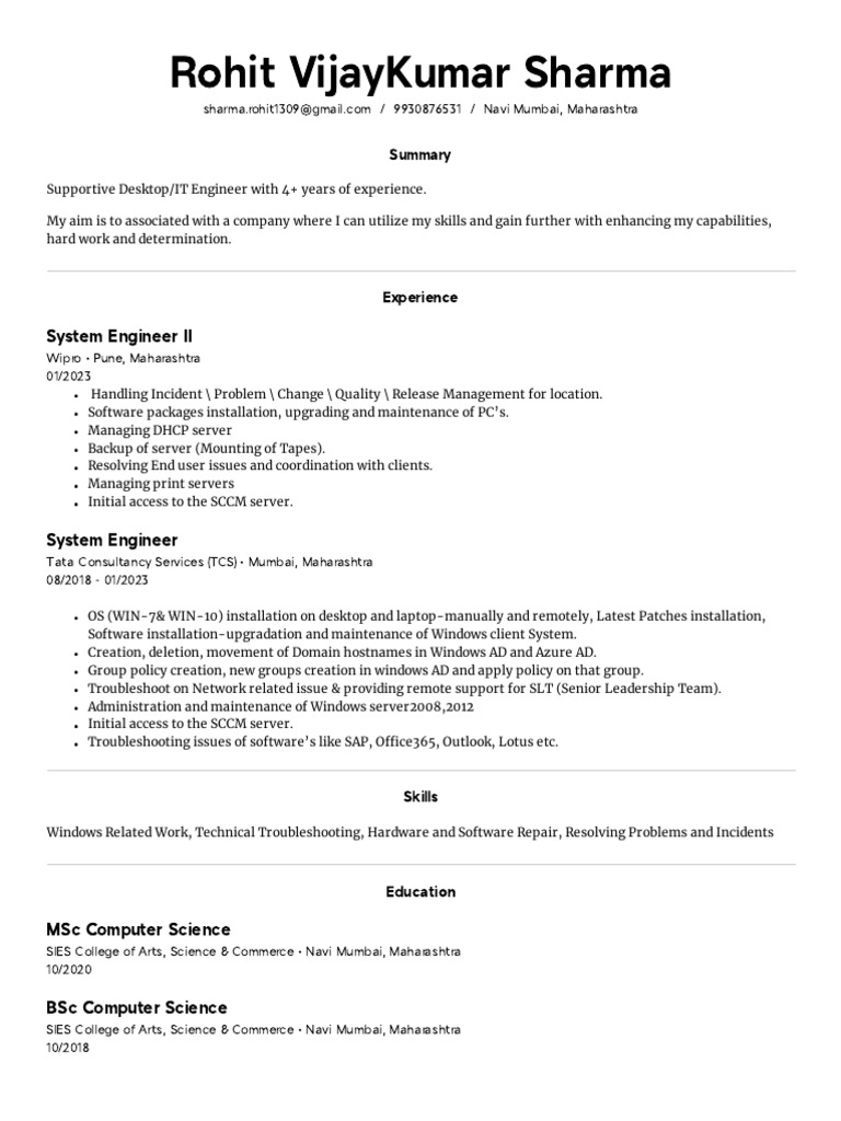 Rohit Sharma Resume Wipro | PDF