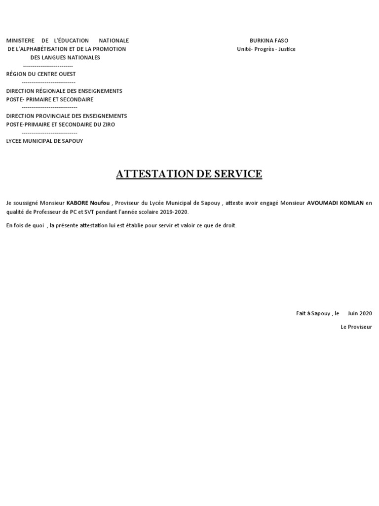 Attestation de Service-1 | PDF