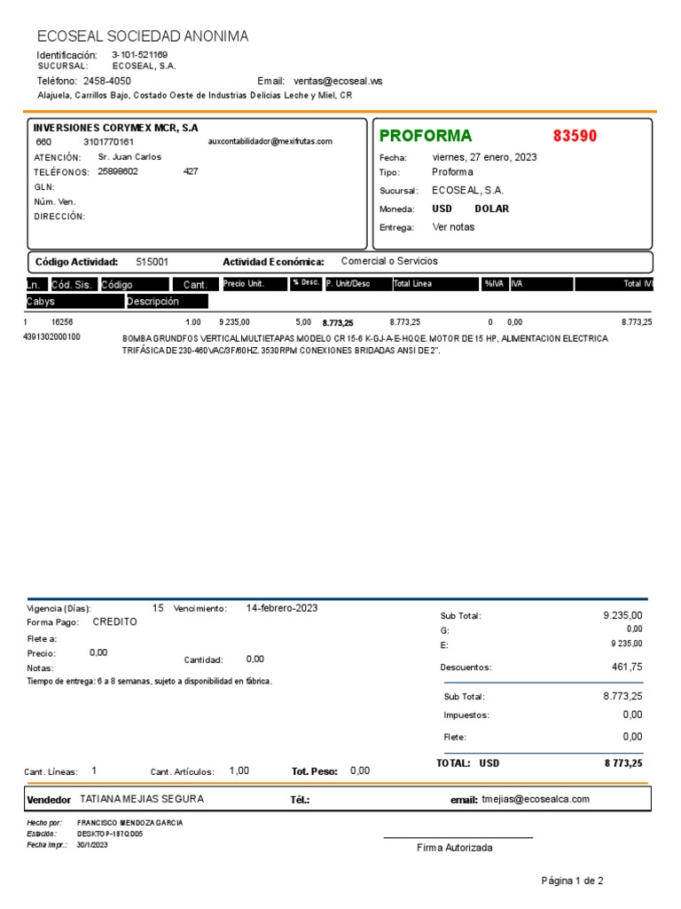 Proforma 83590 V2 | Descargar gratis PDF | Economias