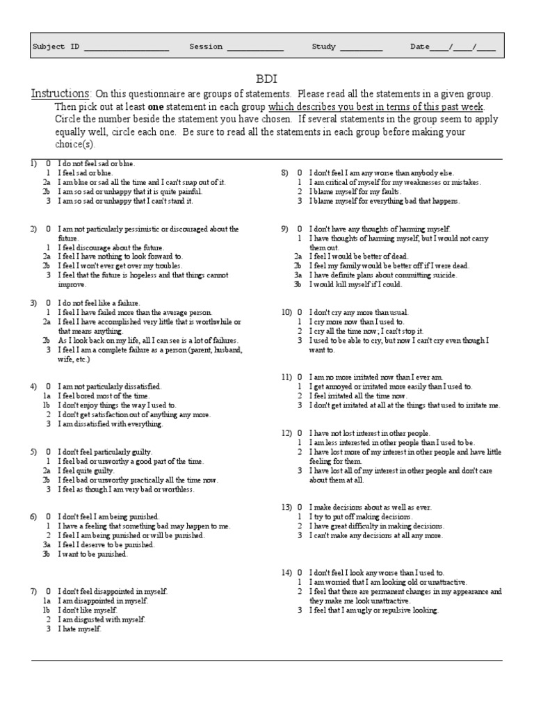 BDI English Version | PDF