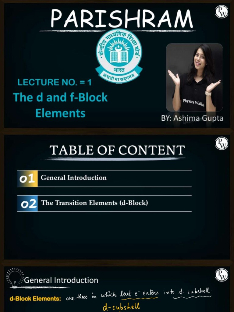 D & F-Block Elements 01 - Class Notes | PDF