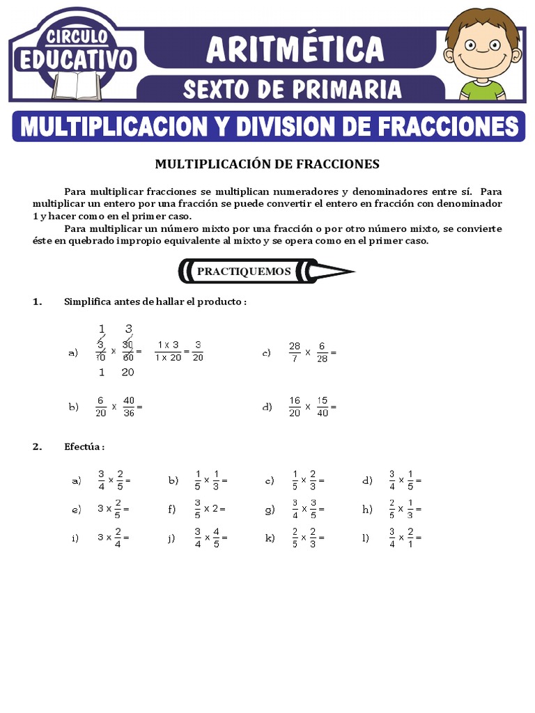 Multiplicacion y Division de Fracciones para Sexto de Primaria | PDF ...