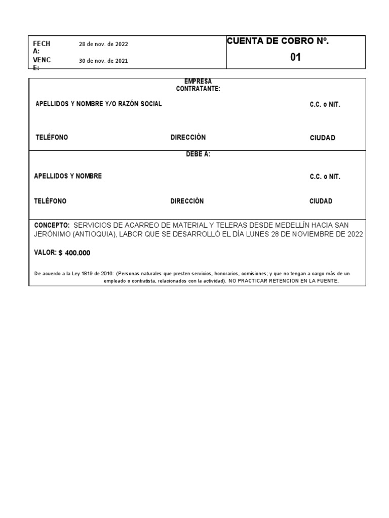 Cuenta de Cobro | PDF