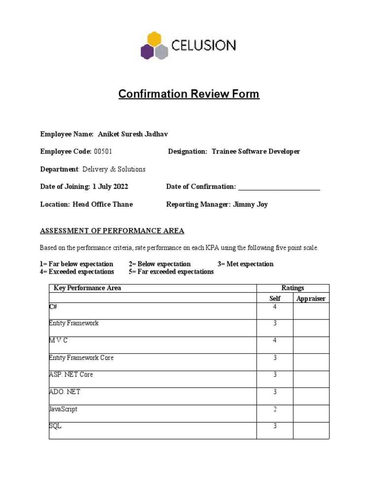 Employee Confirmation Review Form | PDF