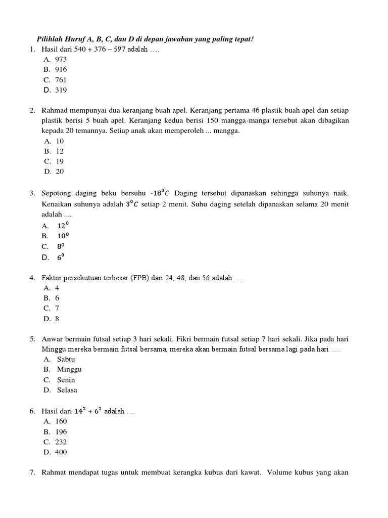 SOAL MATEMATIKA UM 2021-2022 Ok | PDF