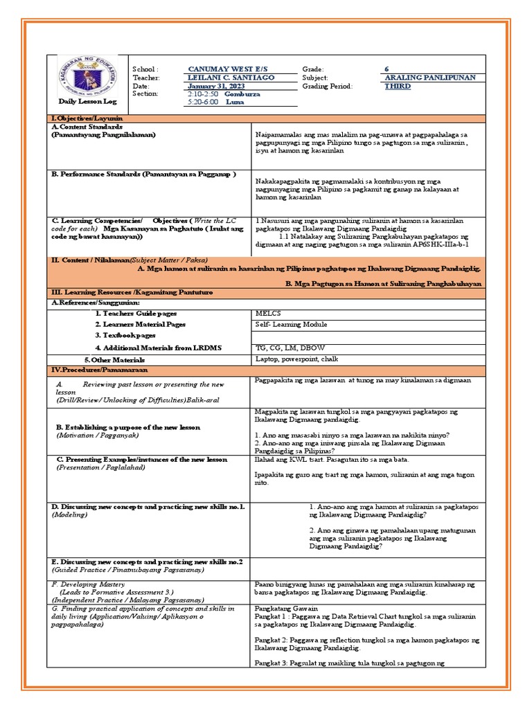 Cwes Ap6 DLP Lsantiago Q3W1 | PDF
