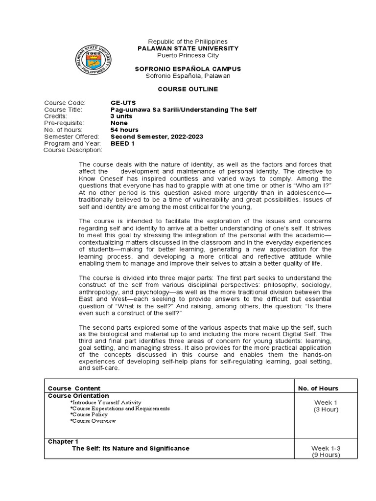 CO GE-UTS-BEEd 1 | PDF | Self | Identity (Social Science)