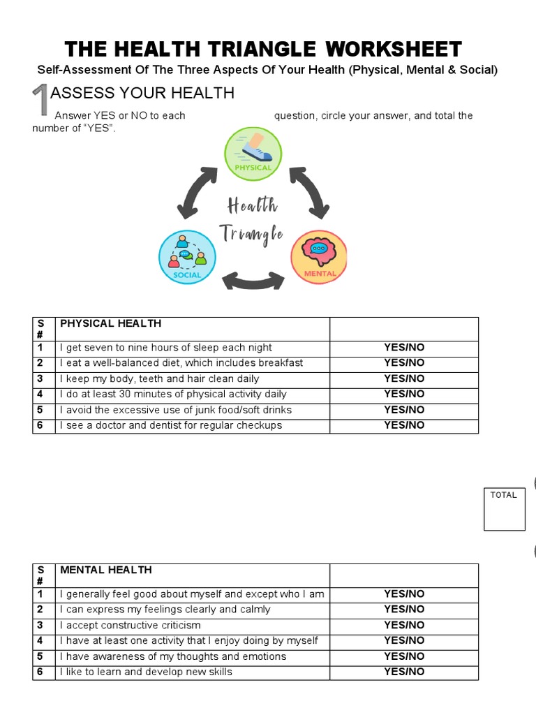 Health Triangle Self-Assessment Worksheet | PDF | Health Sciences ...