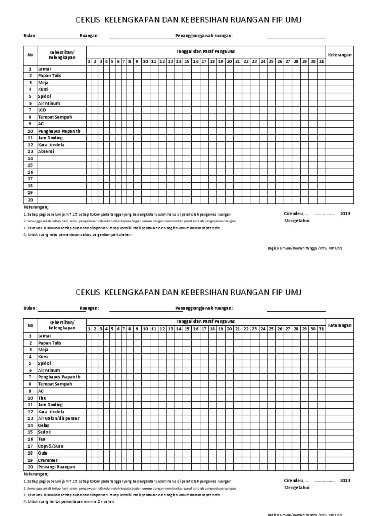 Ceklis Ruangan Kelas1 | PDF