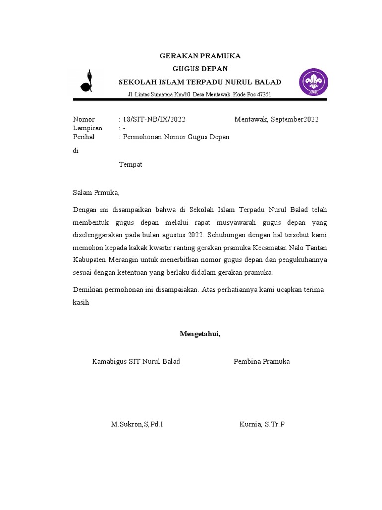 Permohonan Nomor Gugus Depan Pramuka | PDF