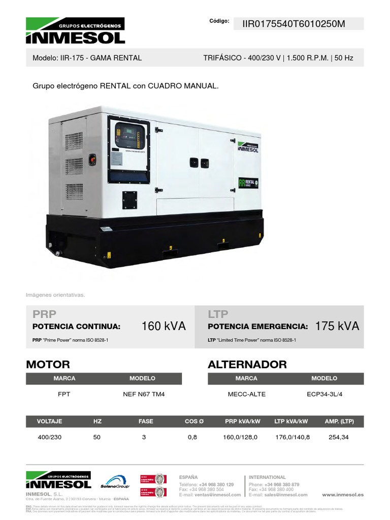 Grupo Electrógeno Inmesol IIR-175 | PDF