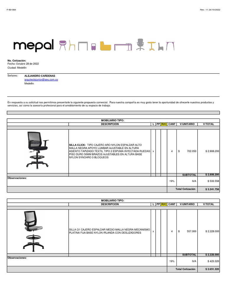 Sillas Cajero - Alejandro Cardenas 28102022 | PDF | Cliente | Factura