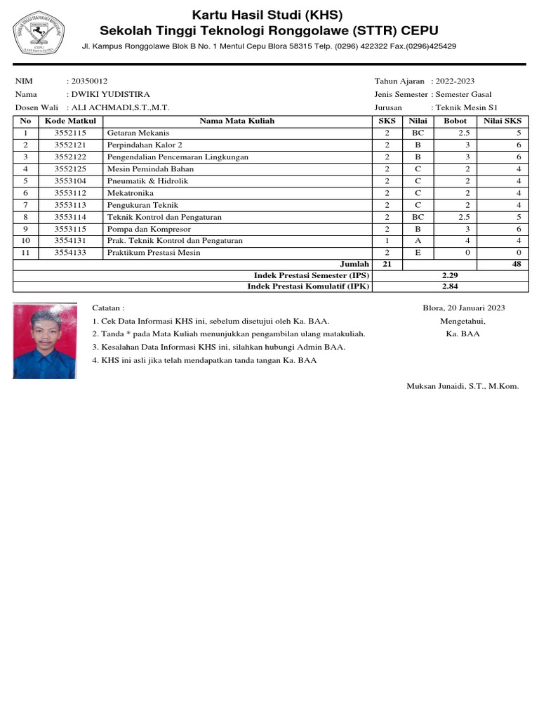 KHS Teknik Mesin STTR Cepu 2022-2023 | PDF