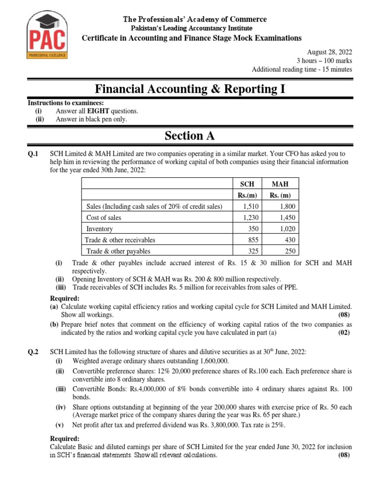 PAC All CAF Subjects Mock QP With Solutions Compiled by Saboor Ahmad | Download Free PDF ...